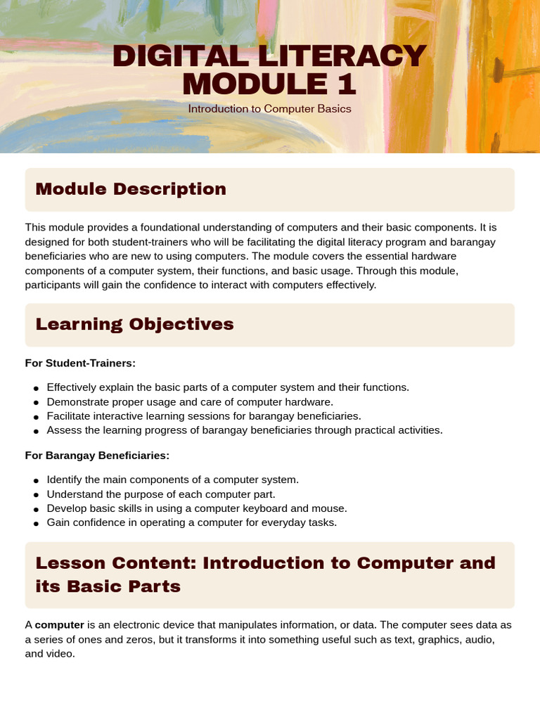 Introduction to Computer Basics Module | PDF | Hard Disk Drive ...