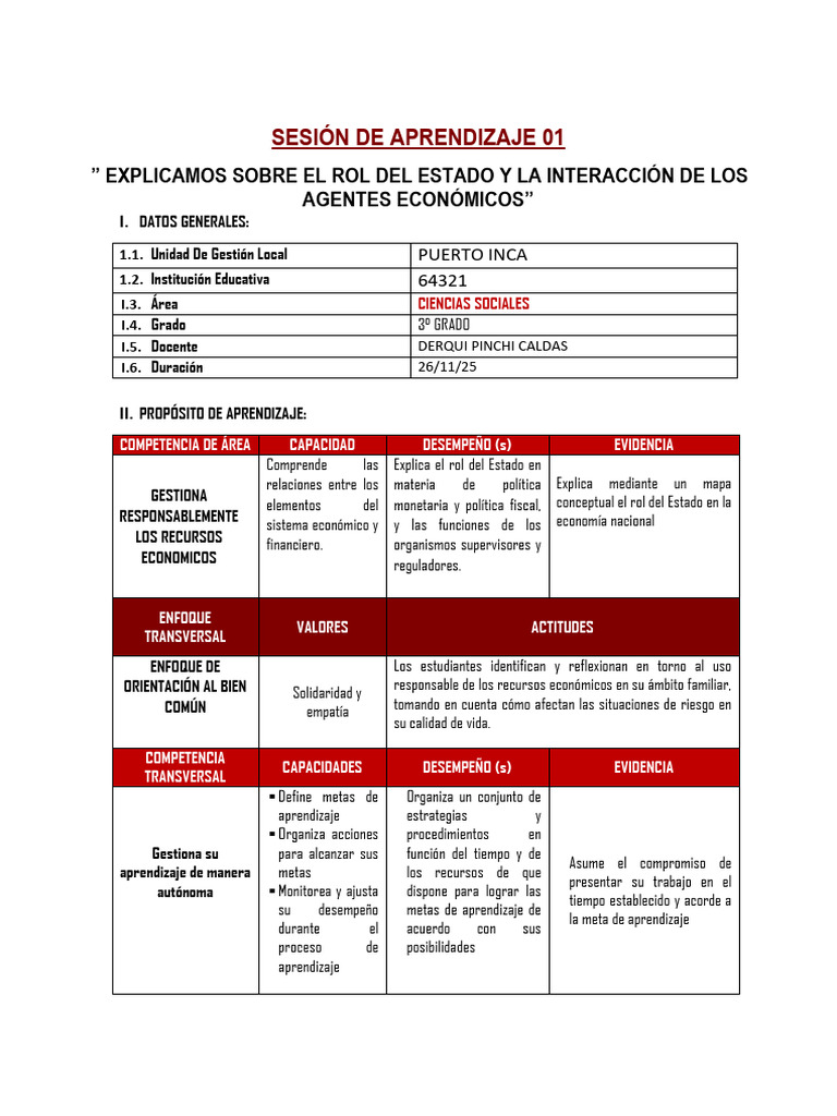 CCSS 3° - SESIÓN DE APRENDIZAJE 01 | PDF | Aprendizaje | Evaluación