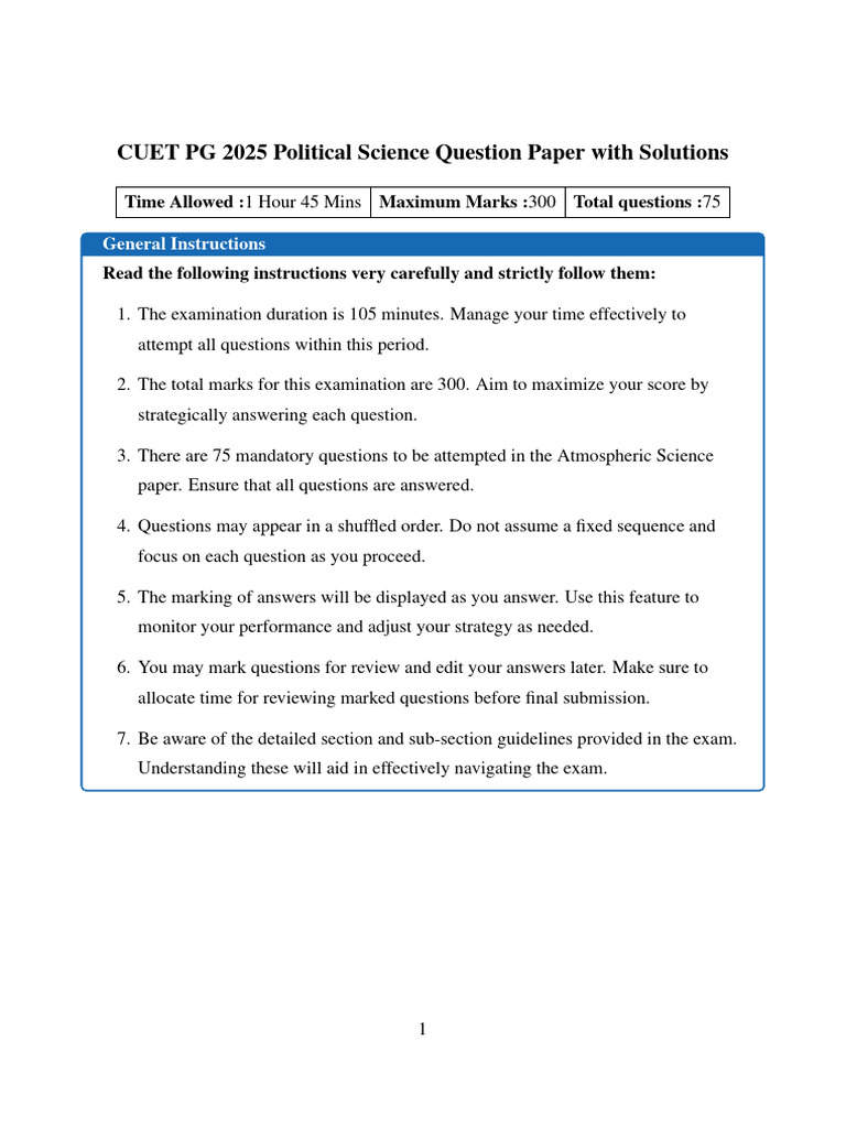 CUET PG 2025 Political Science Copy Sol ...