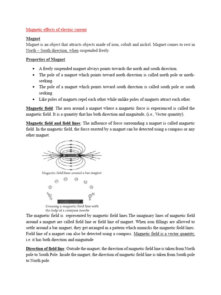 Magnetic Effects Note. | PDF | Magnetic Field | Magnet