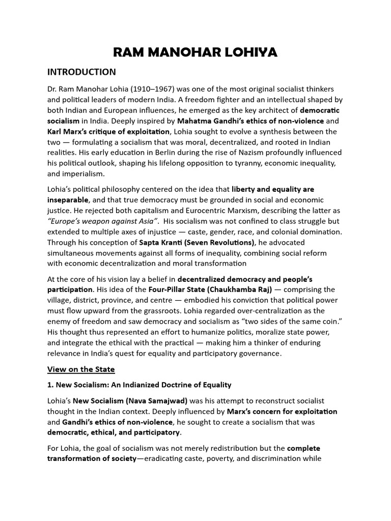 RAM MANOHAR LOHIYA answer | PDF | Socialism | Democracy