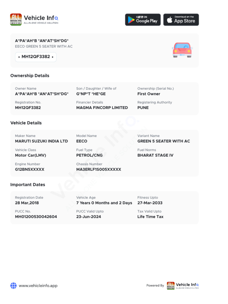 Vehicle Ownership and Details Report | PDF