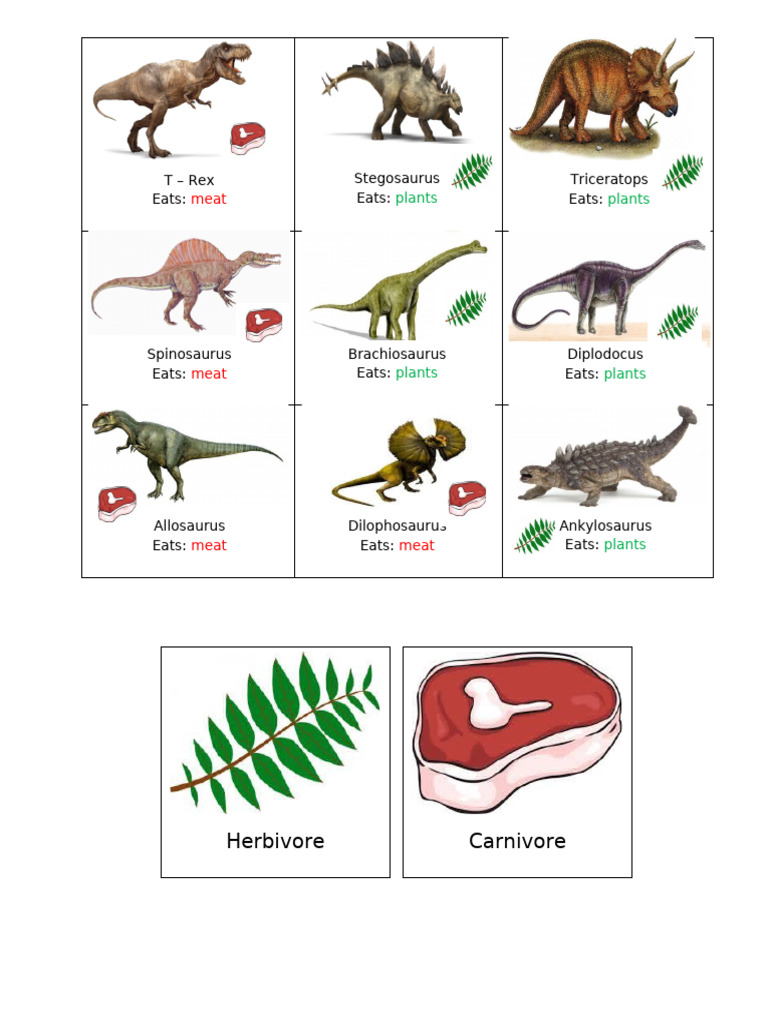 Dinosaurs Name and Diet Cards LA | PDF