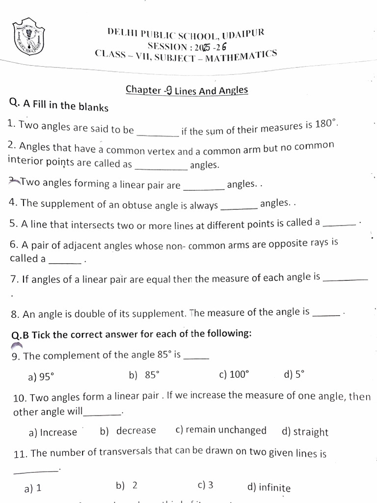 Worksheet of Lines and Angles | PDF | Elementary Geometry | Euclidean Geometry