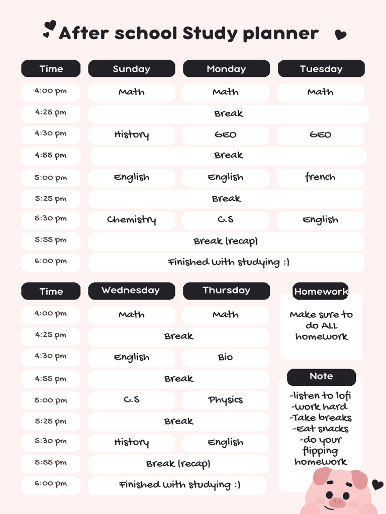 Pink and Black Simple Weekly Study Planner A4 (1) | PDF