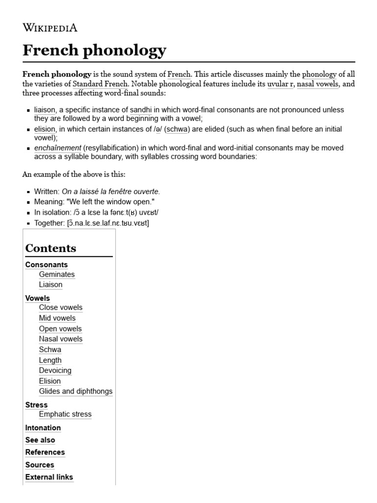 French Phonology - Wikipedia | PDF | Stress (Linguistics) | Syllable