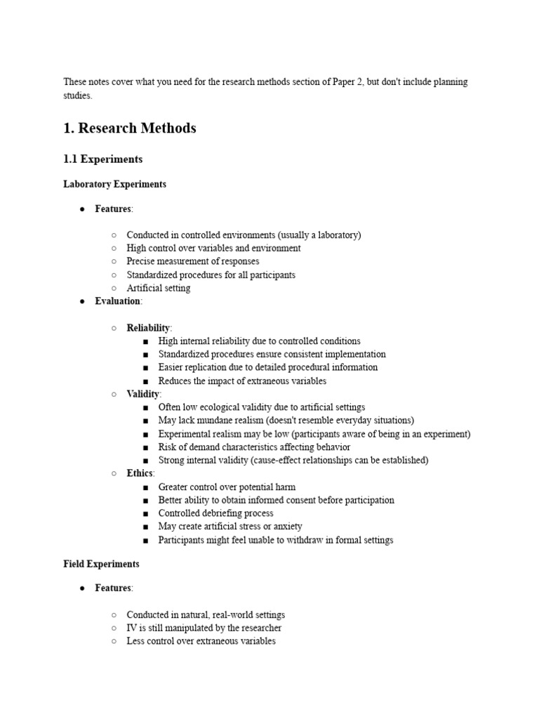 Research Methods Revision Notes (Final Final Version) | PDF | Sampling ...