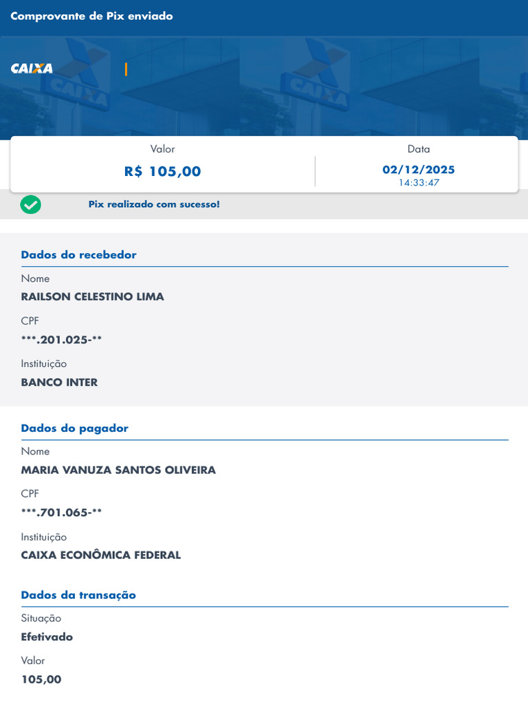 Comprovante de Transação Pix 105,00 | PDF