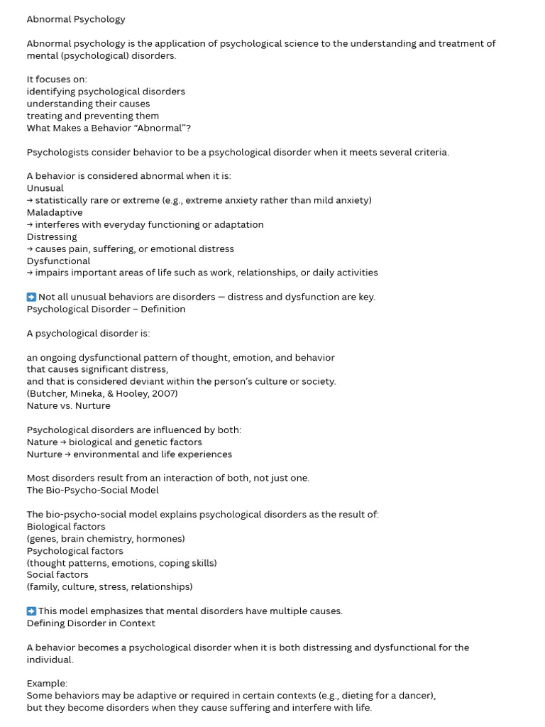 Abnormal Psychology Abnormal Psychology is the Application of ...