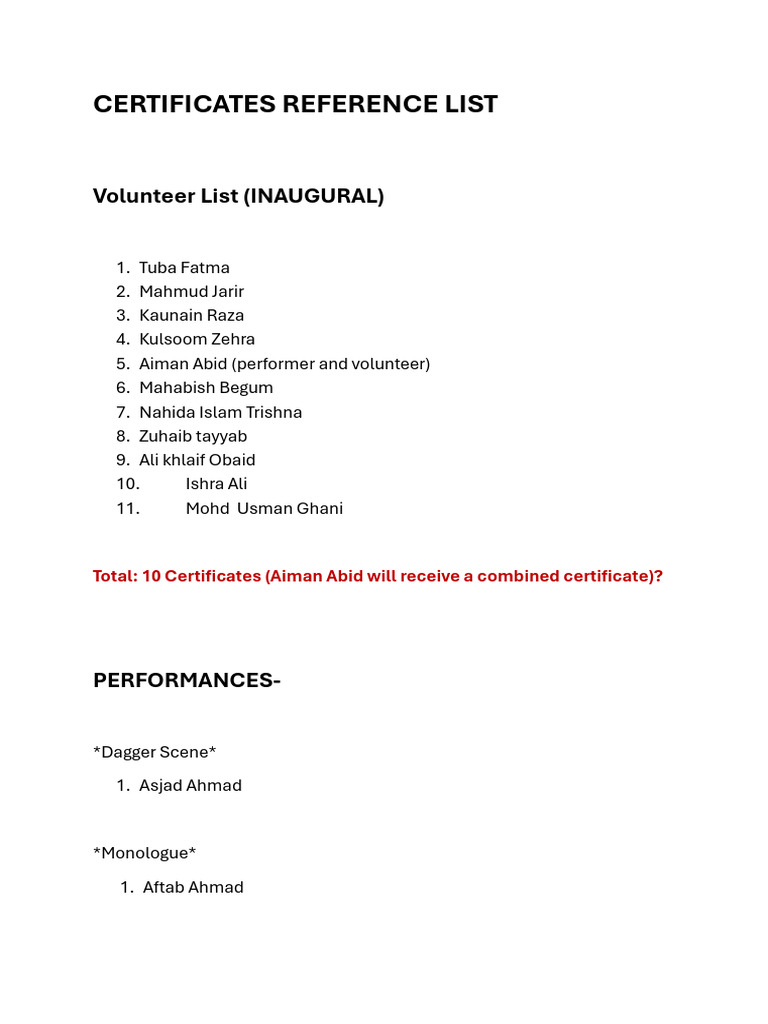 Certificates and Awards Summary Document | PDF