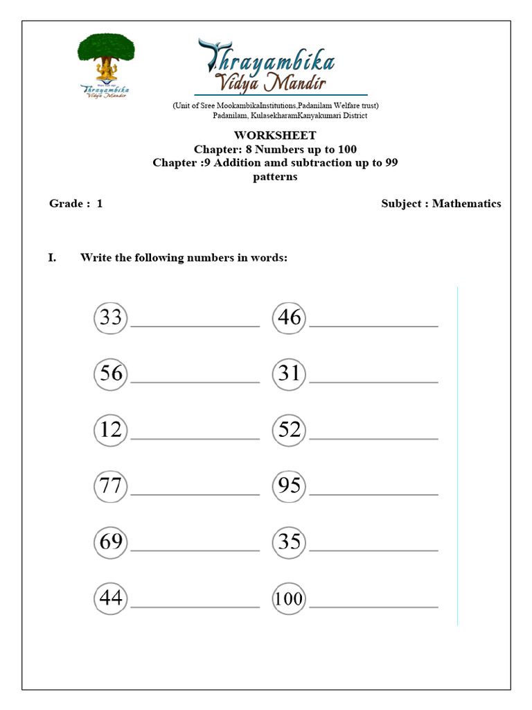 Grade 1 Maths Worksheet Ch 12-1 | PDF
