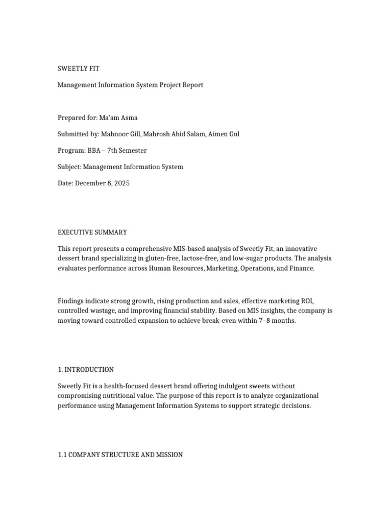 Sweetly Fit MIS Report | PDF | Marketing | Business Process
