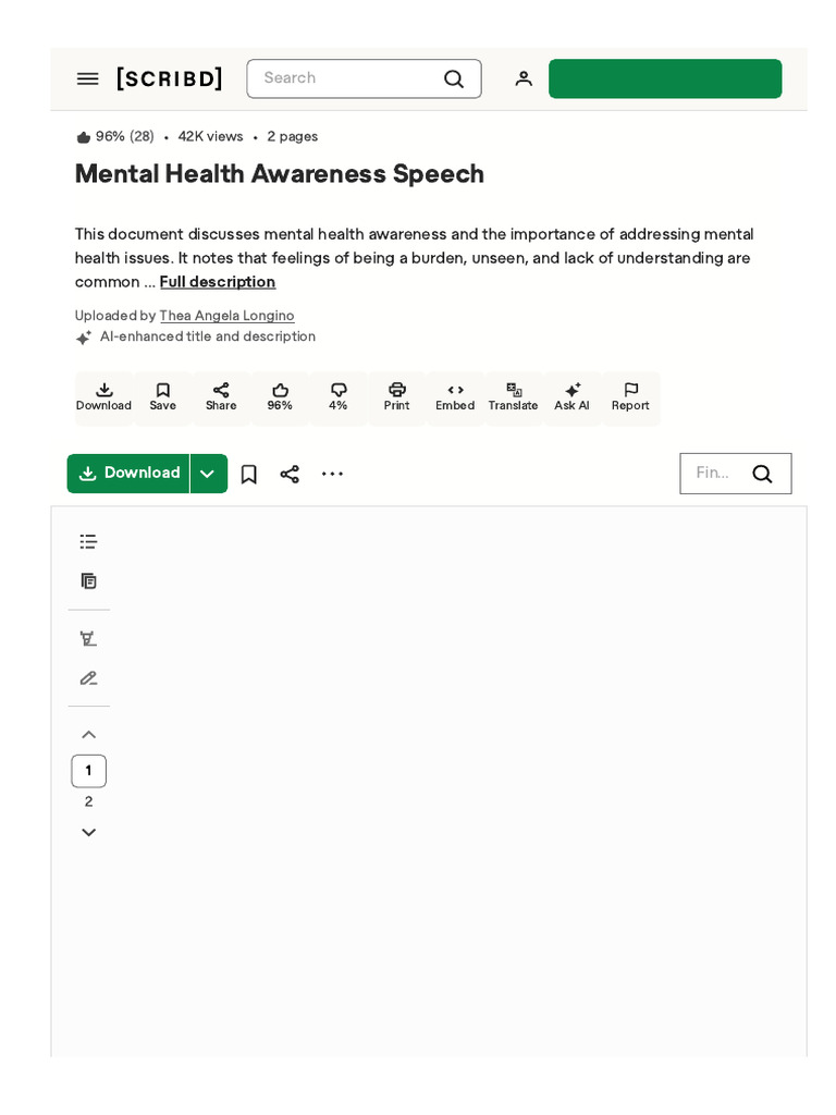 Www.scribd.comdocument450700709mental Health Awareness Speech Docx | PDF