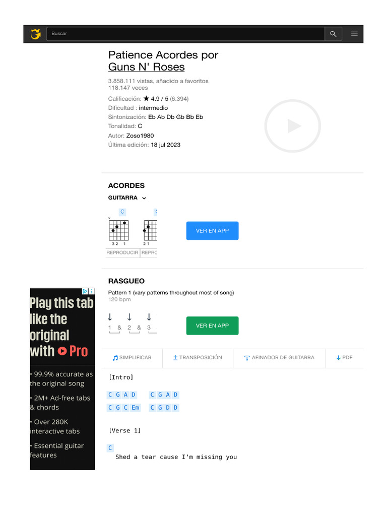 PATIENCE ACORDES por Guns N' Roses @ Ultimate-Guitar.Com | PDF