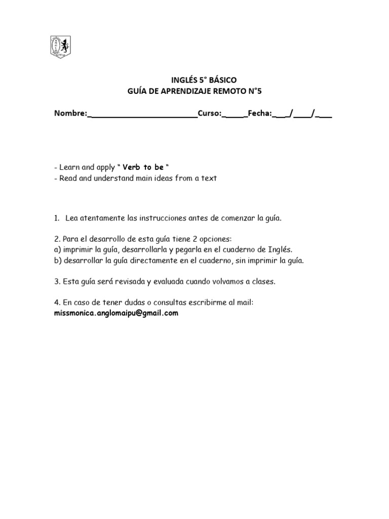 5° Básico_Guía de aprendizaje remoto_Inglés_N°5 | PDF