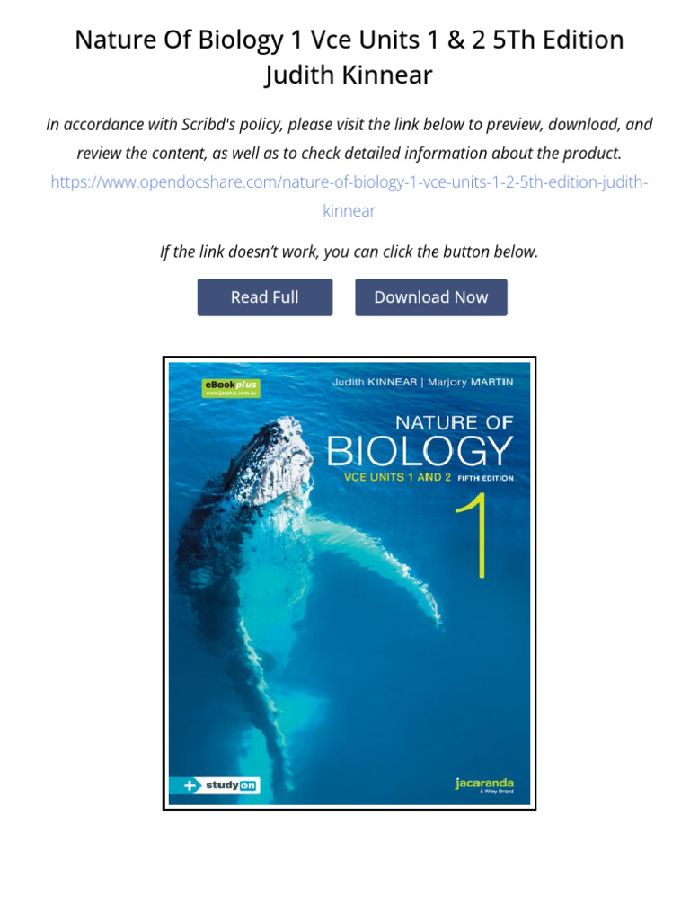 Nature of Biology 1 VCE Units 1 & 2 5th Edition Judith Kinnear | PDF ...