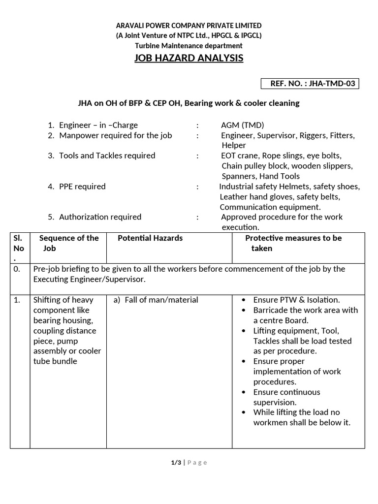 JHA TMD-3 -BFP & CEP OH, Bearing Work & Cooler Cleaning | PDF ...