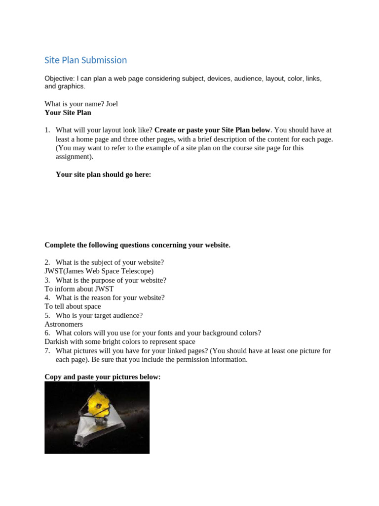 JWST Website Site Plan Overview | PDF