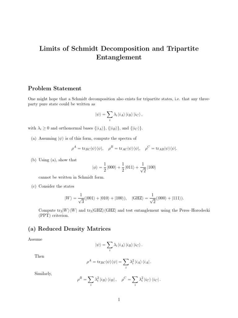 Limits of Schmidt Decomposition and Tripartite Entanglement | PDF ...