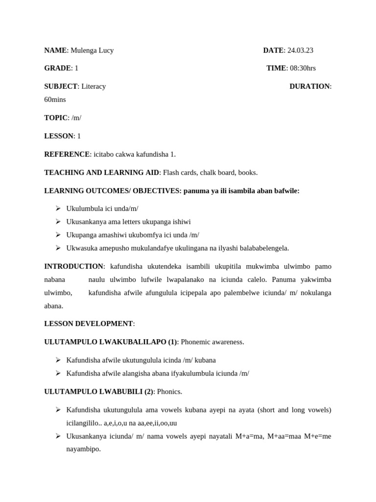 Lucy Lle Lesson Plan Two | PDF | Phonics | Psycholinguistics