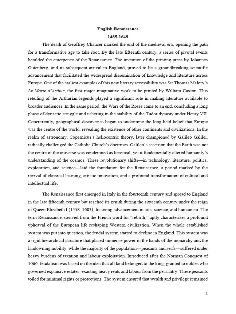 Renaissance English Cours(1) (1) | PDF | Renaissance | Humanism