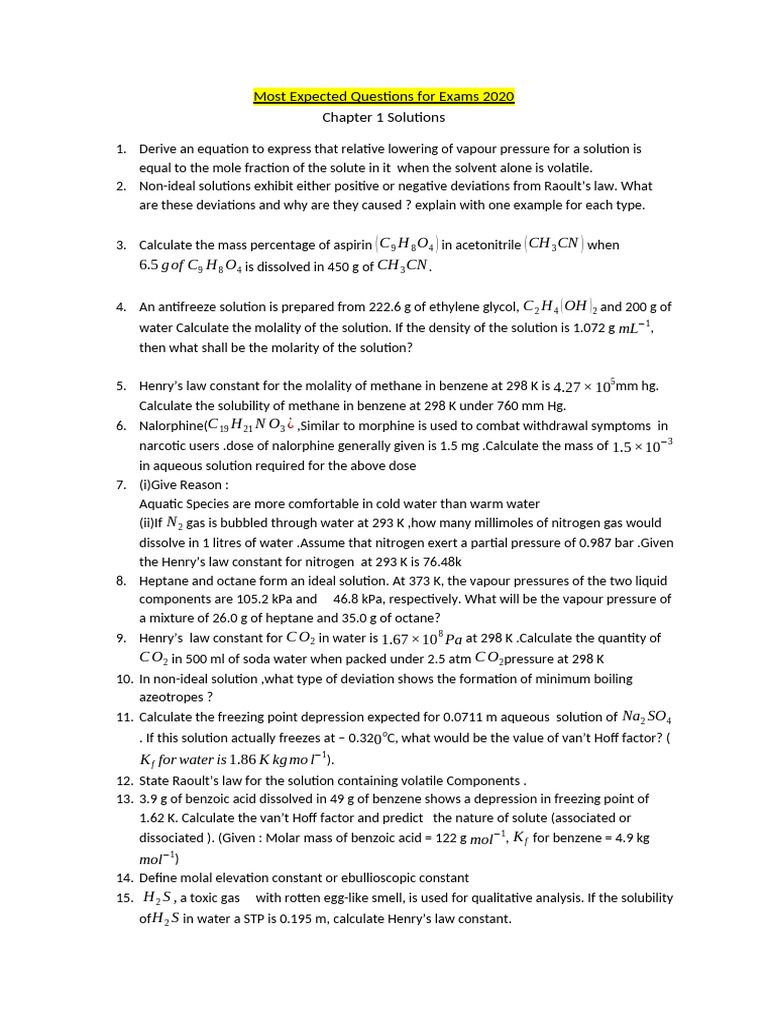 Most Expected Exam Questions 2020 | PDF | Coordination Complex ...