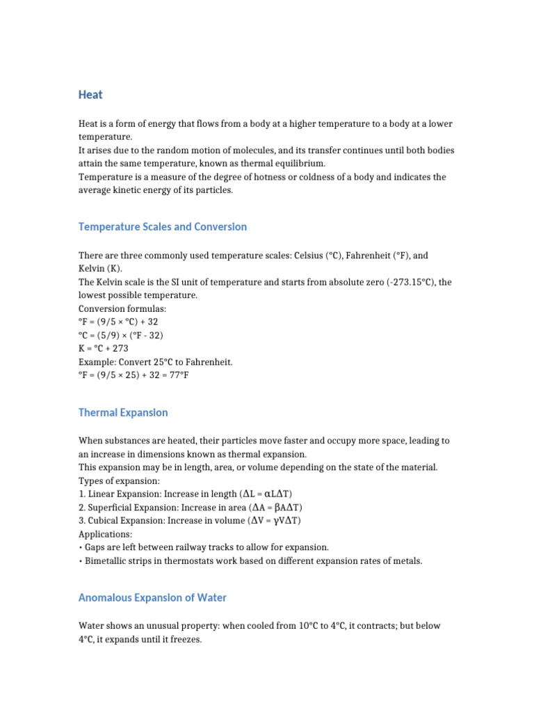 Heat ICSE Class10 Notes Final | PDF | Thermal Expansion | Heat