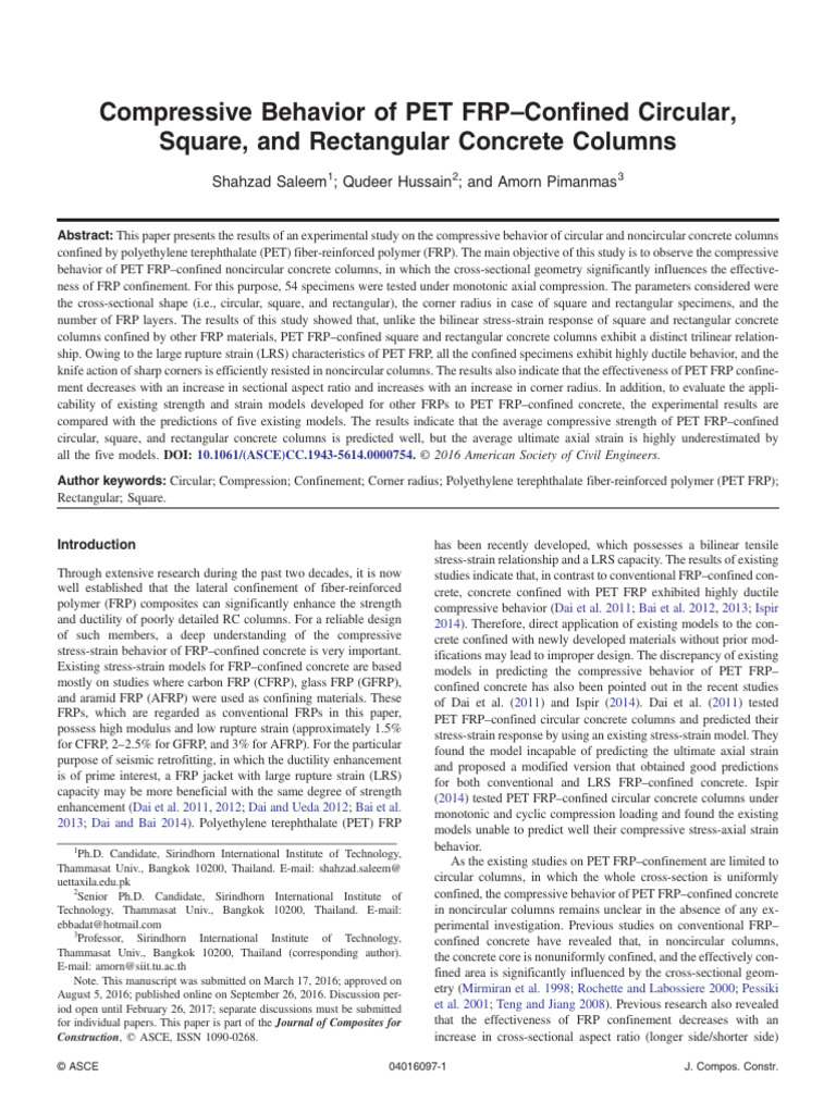 Compressive Behavior of PET FRP–Confined Circular, Square, and ...