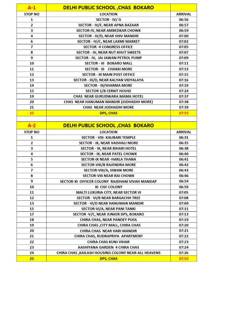 A1 to A15 Arrival Bus Timing Date-09!01!2026 | PDF