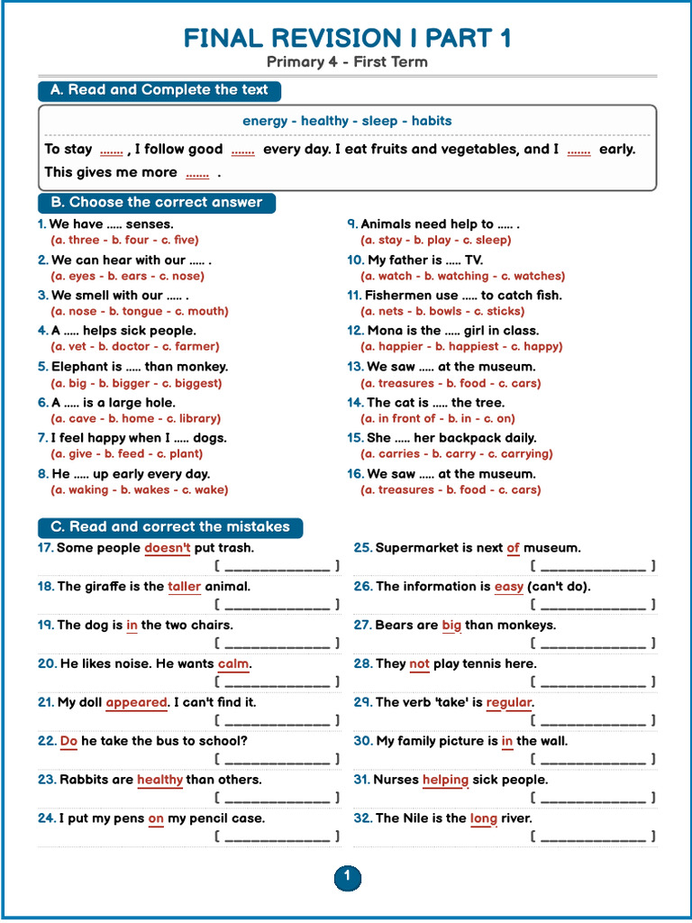 Final Revision - Primary 4 (Corrected) (1) | PDF