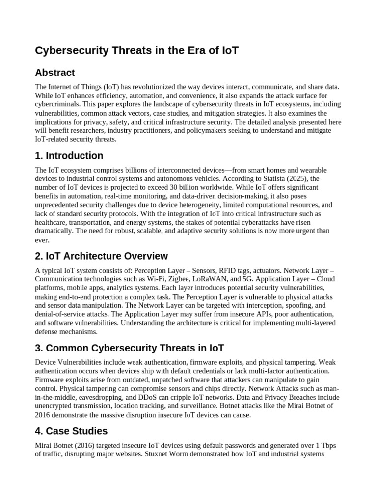 Cybersecurity Threats in the Era of IoT Long | PDF | Security ...