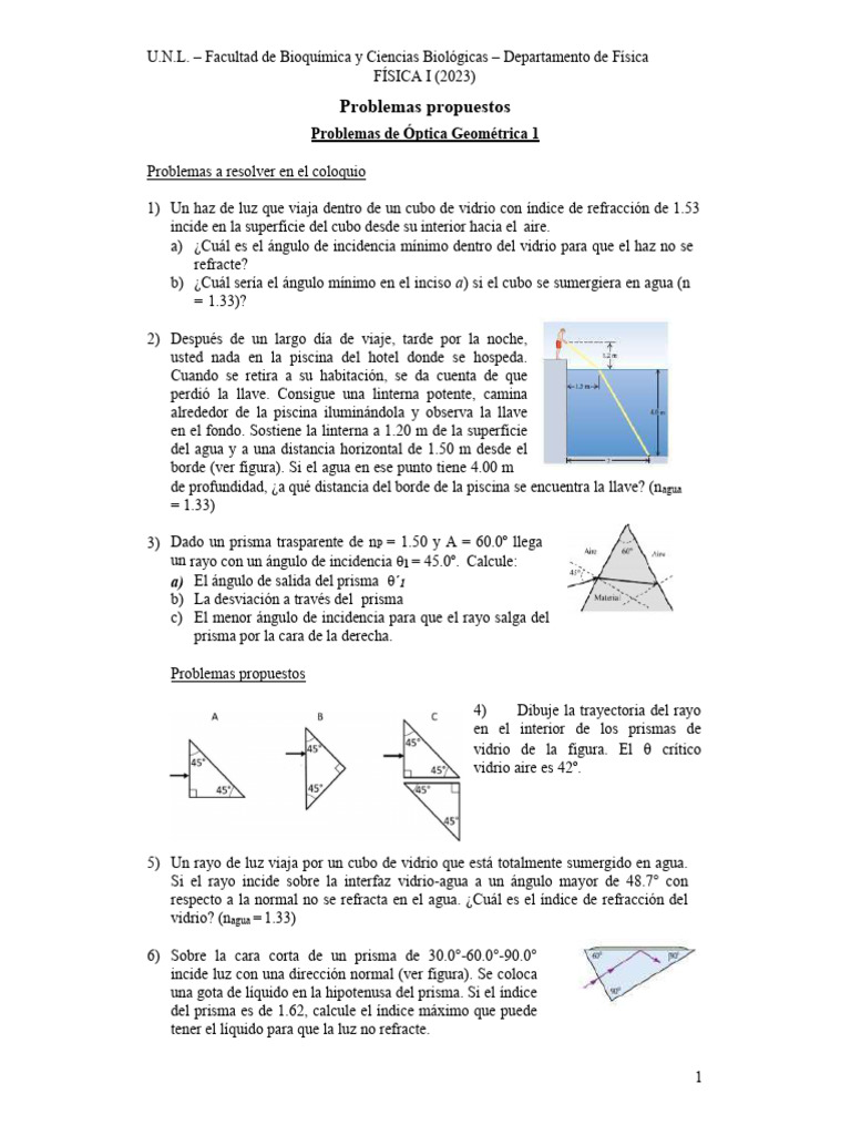 Coloquio Optica Geométrica I | PDF | Refracción | Índice de refracción