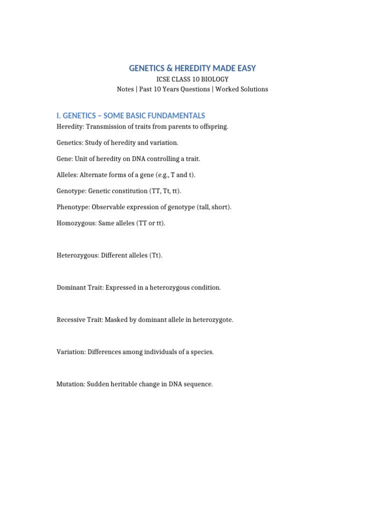 Genetics ICSE Updated With Diagrams | PDF | Genotype | Dominance (Genetics)