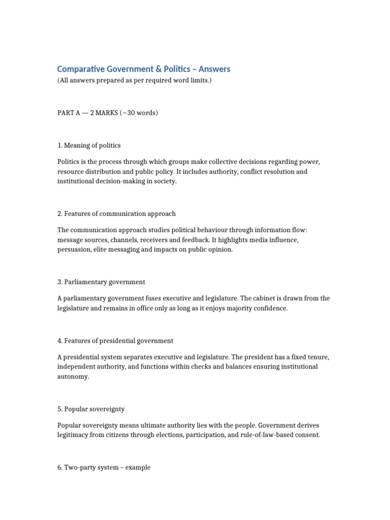 Comparative Politics: Key Concepts Explained | PDF | Forms Of ...