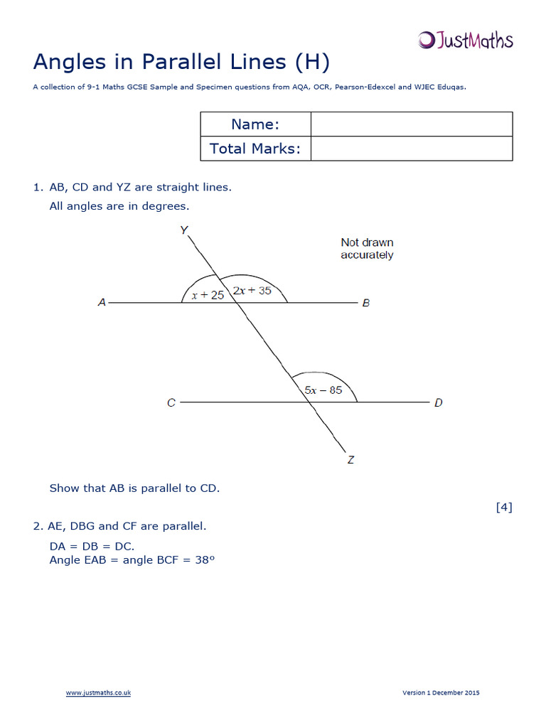 GCSE Maths Angles in Parallel Lines | PDF | Schools | Educational ...