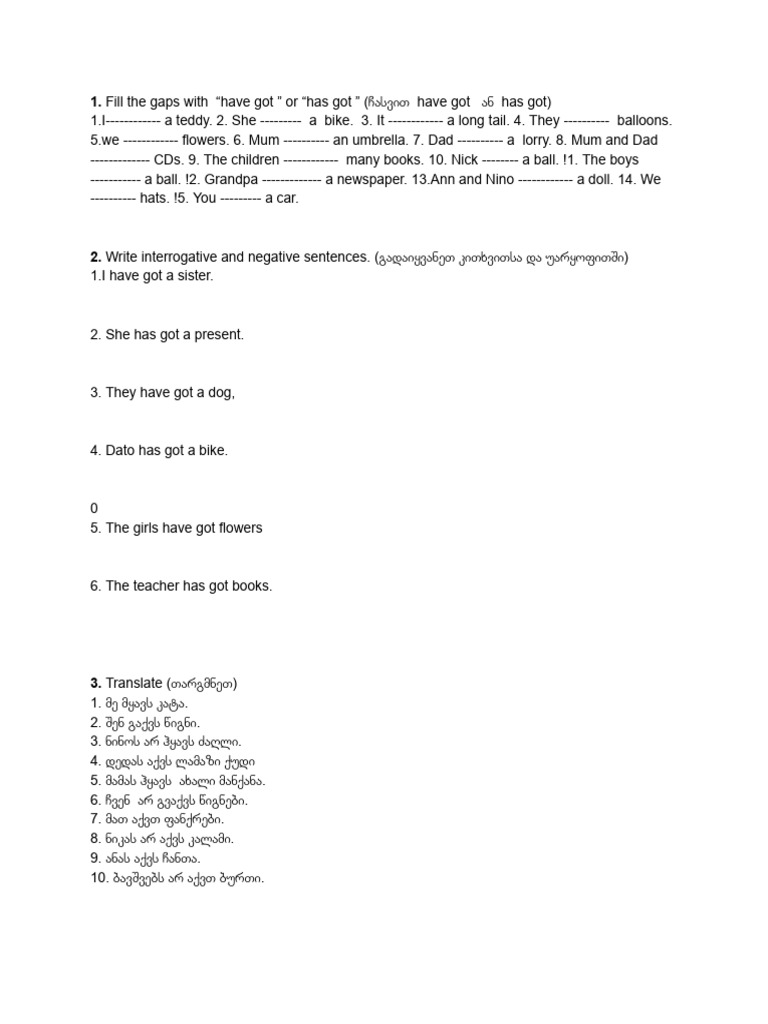 Have Got- Has Got (Write-დაწერეთ) | PDF