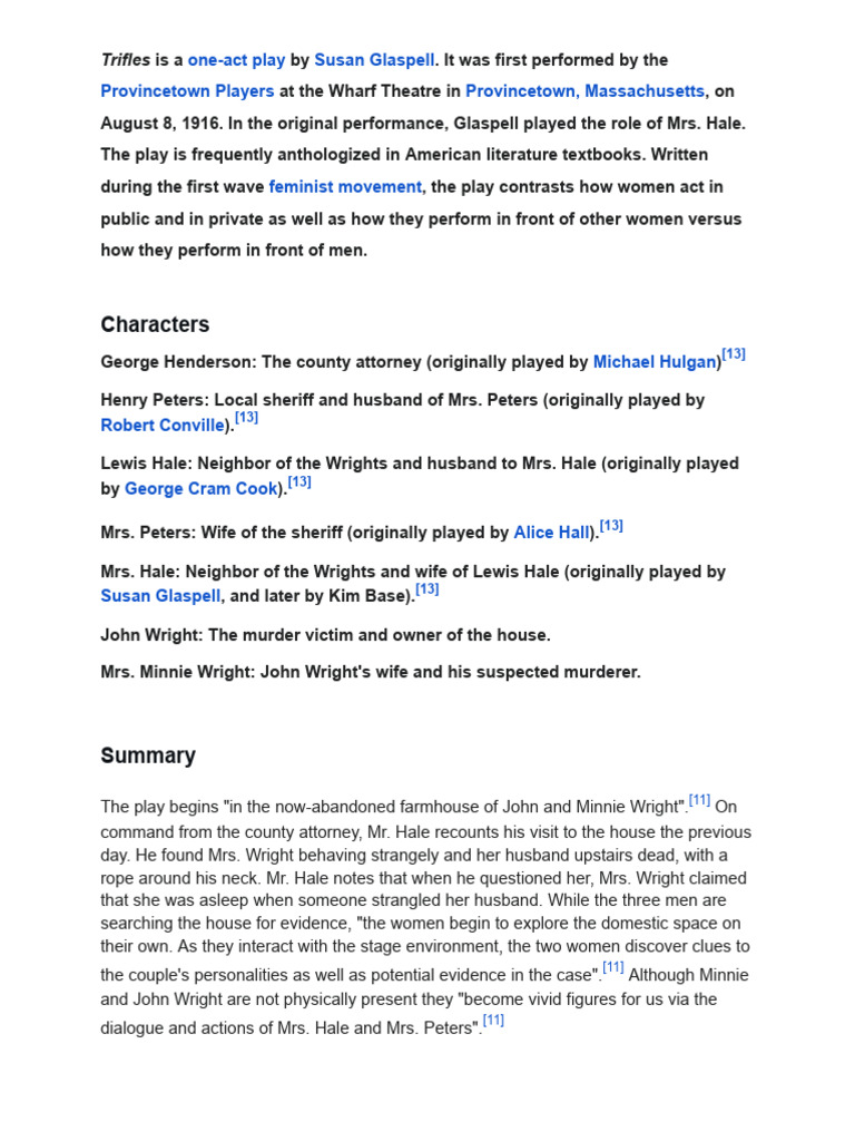 Trifles: A Feminist One-Act Play | PDF