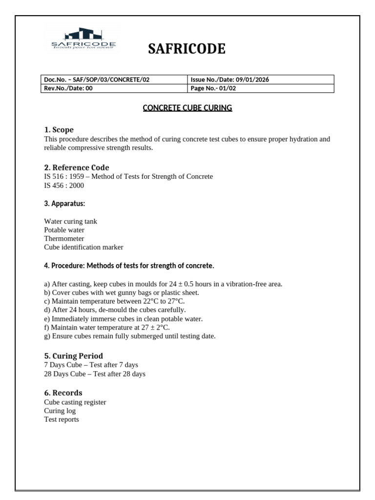 Concrete Cube Curing Procedure Guide | PDF