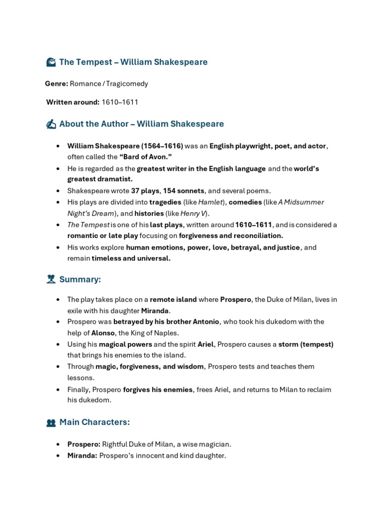 The Tempest Revision | PDF | The Tempest