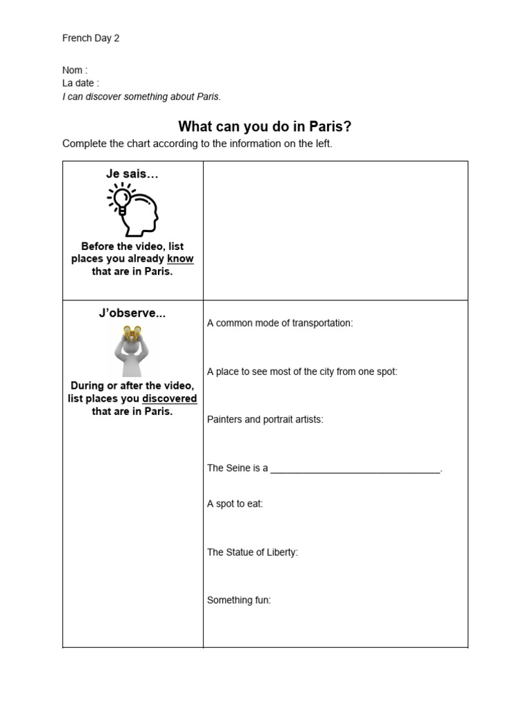 SMS French Day 2 Notes on Video About Paris | PDF
