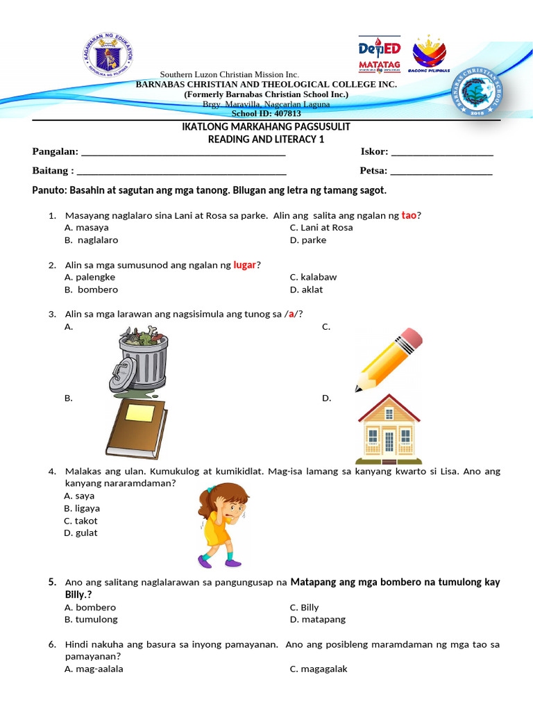 Grade 1 3rd Quarter Exam | PDF