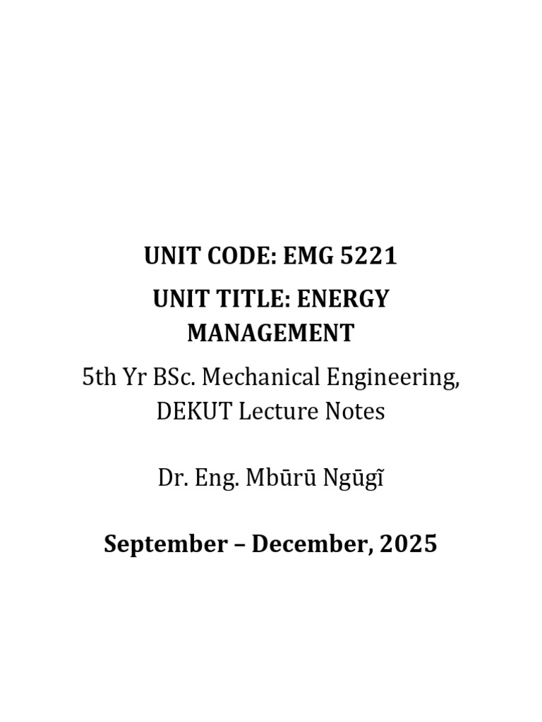 Lecture Notes_EMG 5221 Energy Management-DeKUT | PDF | Energy ...