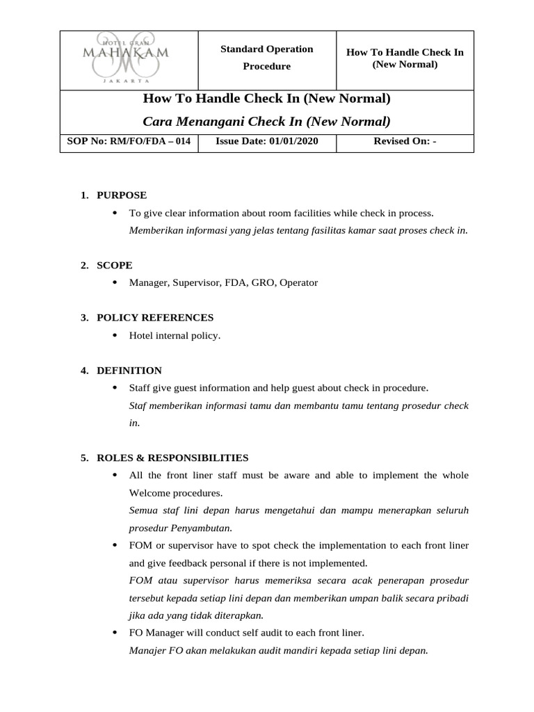 Check-In SOP for New Normal Procedures | PDF | Chess Openings | Chess
