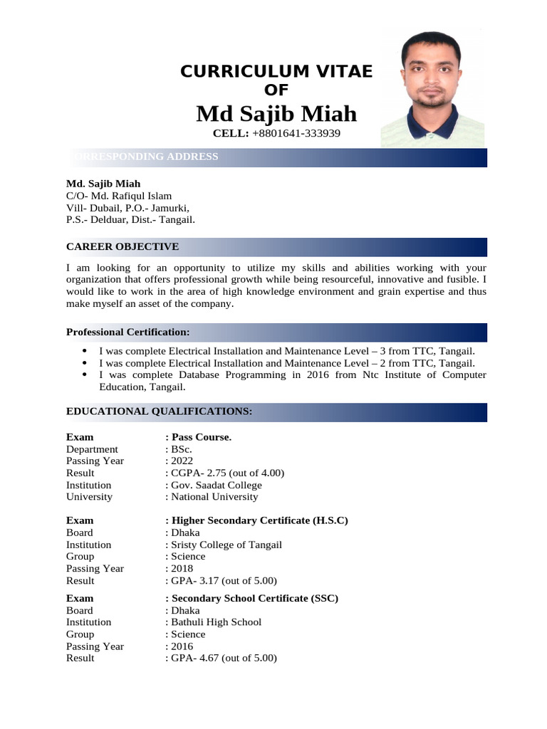 Md Sajib Miah Dubail | PDF | Vocational Education | Educational Stages
