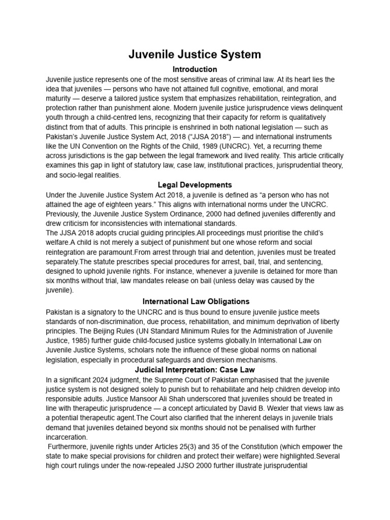 Juvenile Justice System in Pakistan: Gaps & Reforms | PDF | Juvenile ...