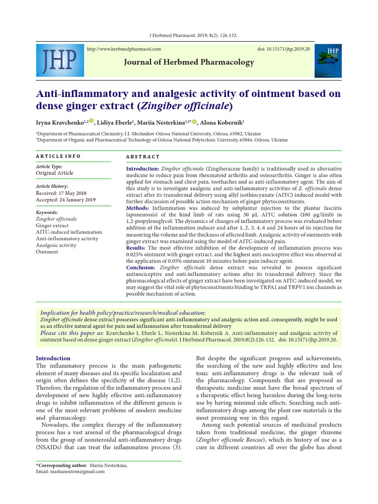 Anti-Inflammatory and Analgesic Activity of Ointment Based on Dense ...