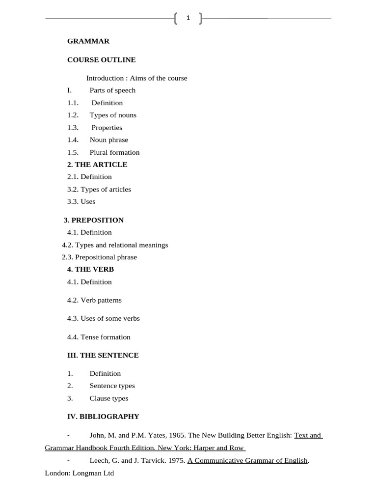 Comprehensive Grammar Course Outline | PDF | Subject (Grammar ...
