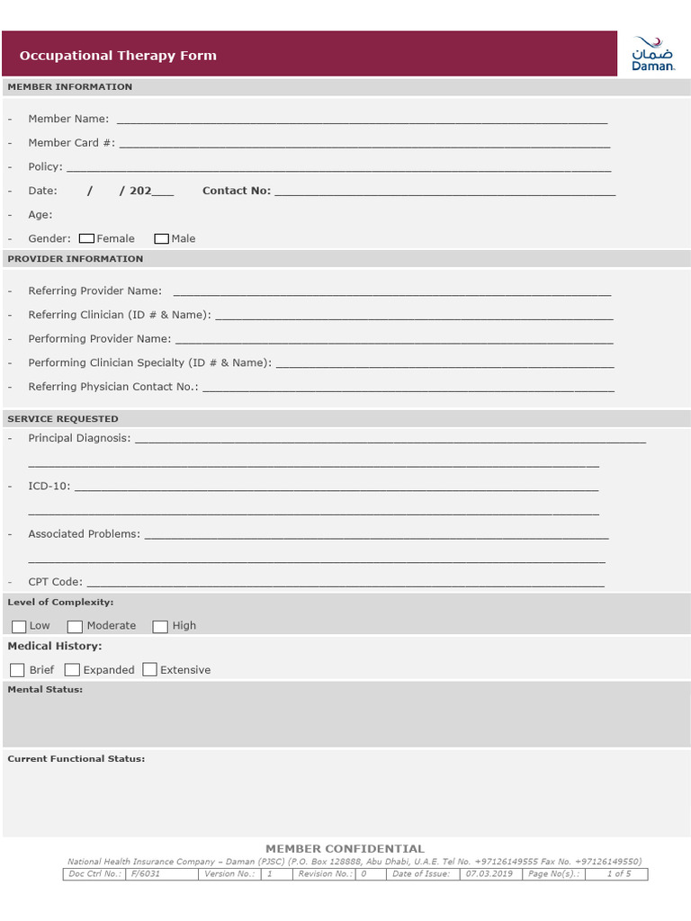 Occupational Therapy Request Form | PDF | Anatomical Terms Of Motion ...