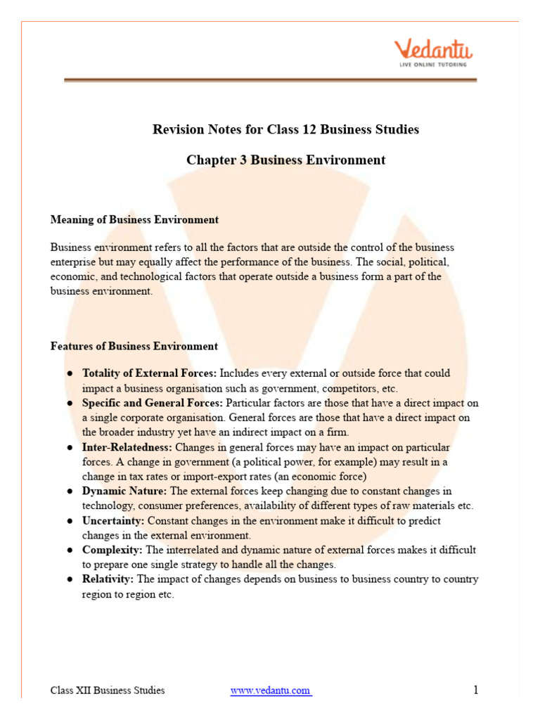 Class 12 Business Studies: Business Environment | PDF | Economics | Science