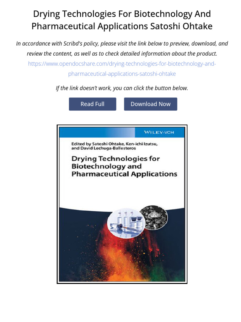 Drying Technologies for Biotechnology and Pharmaceutical Applications ...
